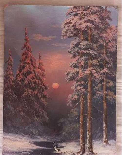 Лямин Н. Картина Лунная ночь в зимнем лесу