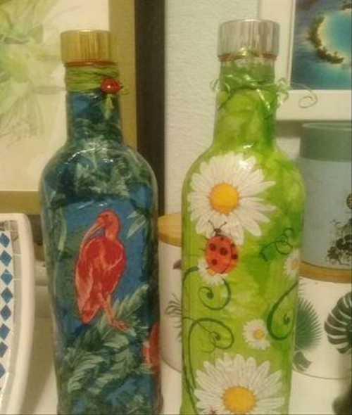 Бутылки стеклянные с авторским декором ручной рабо