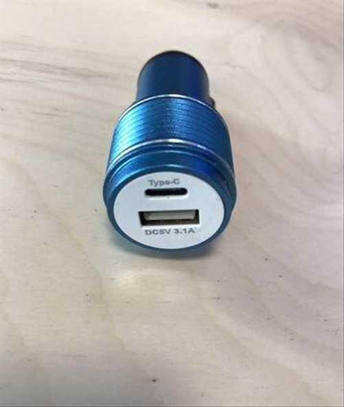 Автозарядка для телефона usb + type C