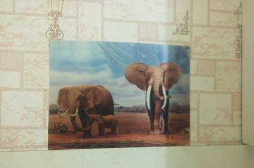 Слоны 3D Стерео-картина голограмма - 40х30