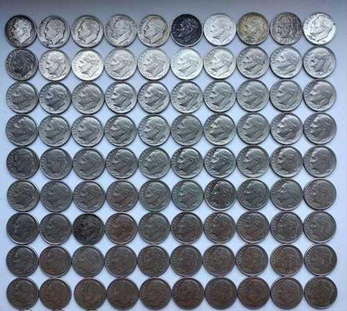 Коллекция 10 центов США 1946-2009 года. Набор 93 ш