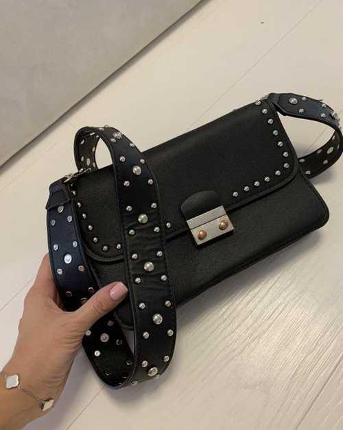 Сумка Stradivarius чёрная с широким ремнём