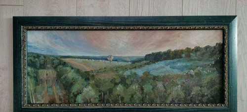 Картина маслом "Воздушный шар в Никола-Ленивеце"