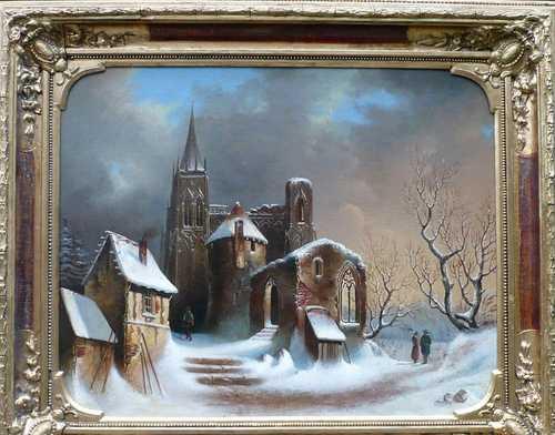 Зимний пейзаж с руинами кирхи, Anton Doll, 19 век