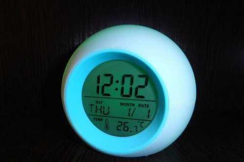Часы/будильник-шар с LED-подсветкой и термометром