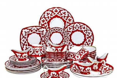 Фарфоровая посуда Узбекская Пахта красная золото
