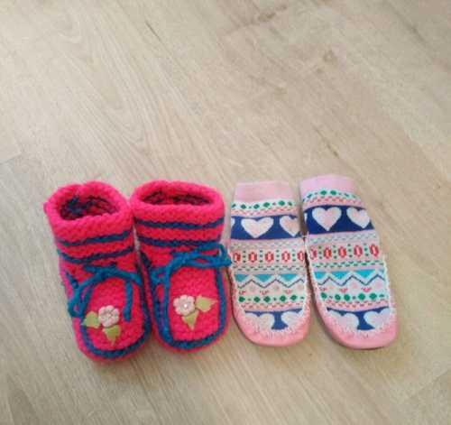 Вязаные тапочки, носки для девочки на 1-2 годика