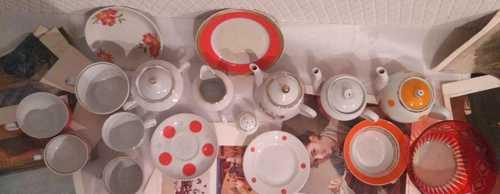 Оранжевая посуда советский фарфор