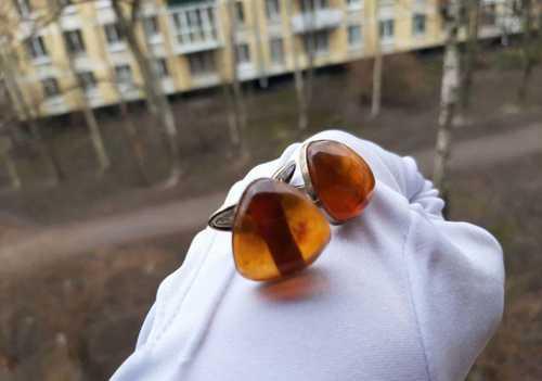 Янтарные запонки Серебро 875