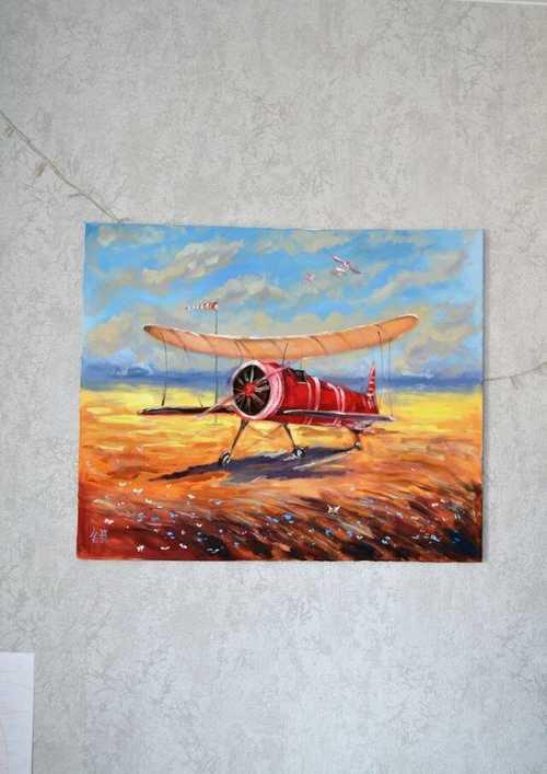 Картина маслом "Красный самолет"