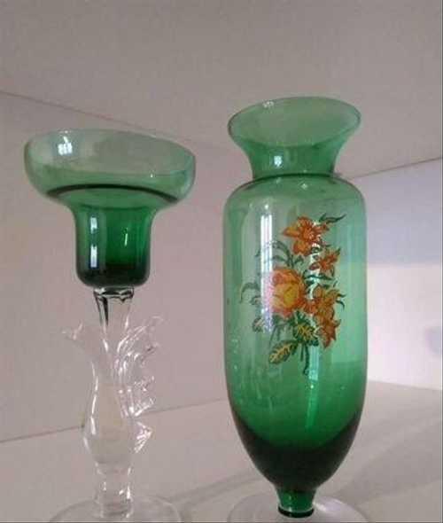 Подсвечник, ваза, цветное стекло