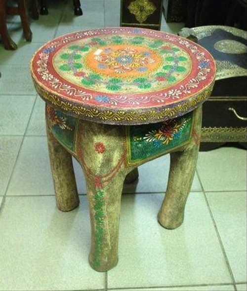 Расписной круглый табурет - столик, Индия