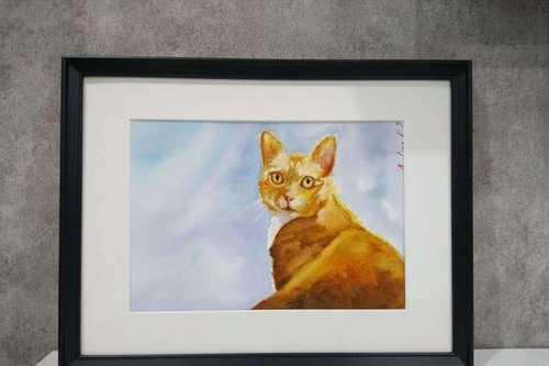 Картина акварелью Рыжий кот