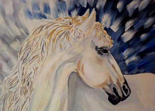 Картина маслом "Белая лошадь"