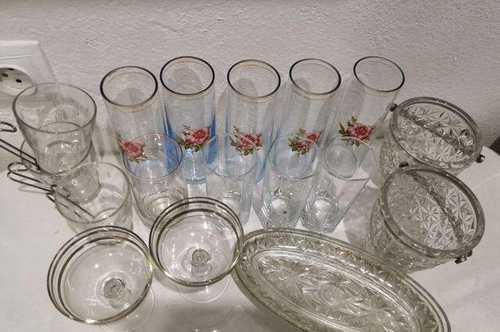 Посуда разная стекло бокалы, вазы, кружки