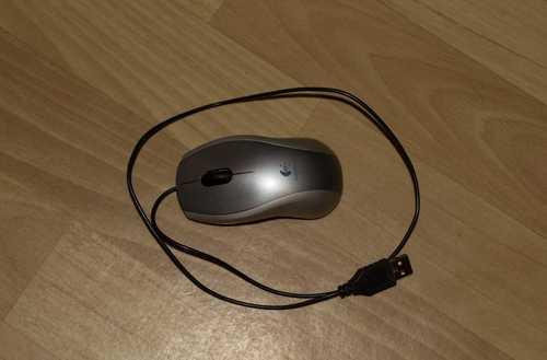 Мышь маленькая Logitech, проводная, лазерная, USB