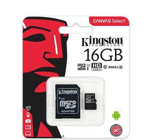 Карта памяти Kingston MicroSD Class 10 80MB/s 16Gb