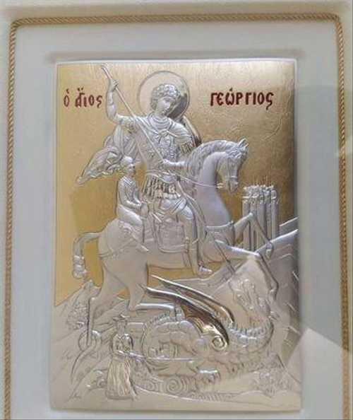 Картина/икона Св. Георгий Победоносец. Серебро, на