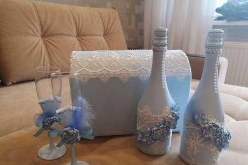 Свадебный набор (шампанское, бокалы и свадебная ка