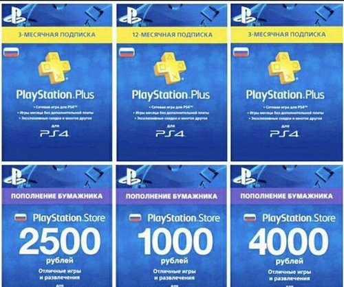 Карты оплаты/пополнения PSN РФ 1000/2500