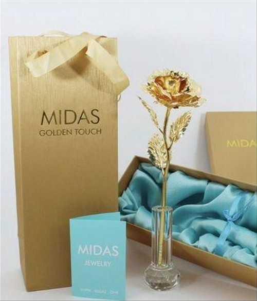 Золотая роза с вазой midas