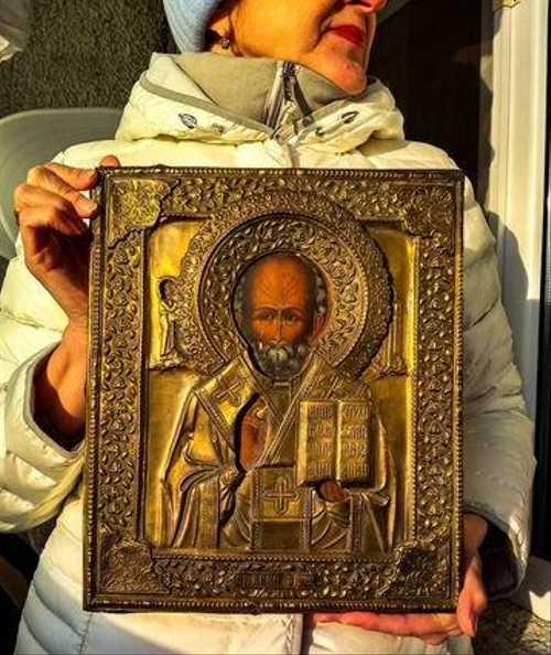 Старинная икона Николай Чудотворец 19 век. Мстёра