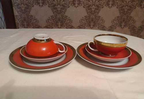 Чайная тройка Рубин Дулёво,80-х годов,2 комплекта
