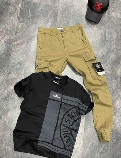Комплект джоггеры и футболка stone island