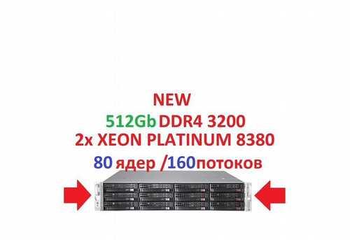 2x Xeon 8380 80 ядер/160 потоков / 512Gb / 2U