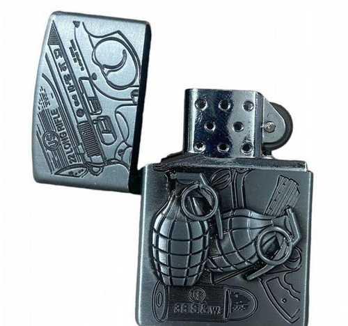 Зажигалка газовая серая тип Zippo