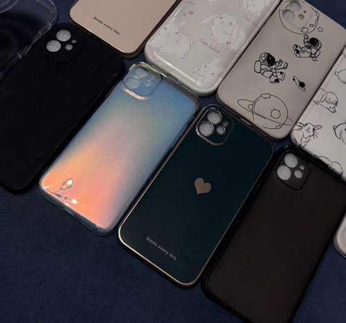 10 чехлов на iPhone 11   3 защитных стекла