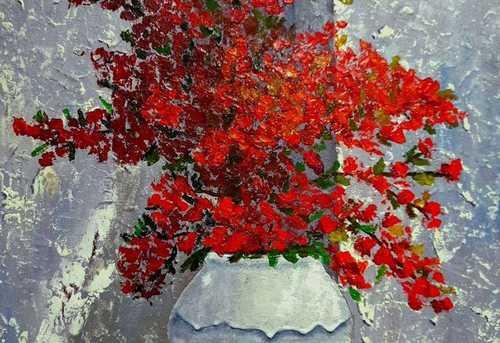 Картина маслом на холсте 4050 Красные цветы