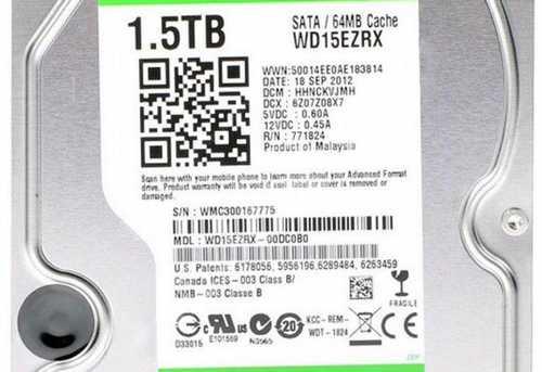 Жесткий диск Western Digital WD15ezrx 1,5Tb SATA