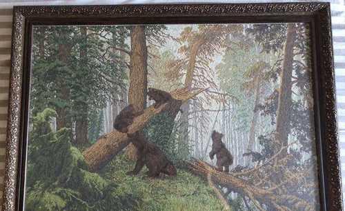 Картина-вышивка «Утро с сосновом лесу»