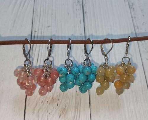 Серьги и кольца из натуральных камней новые