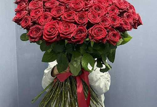 Букет 101 роза 51 роза красная 80 см