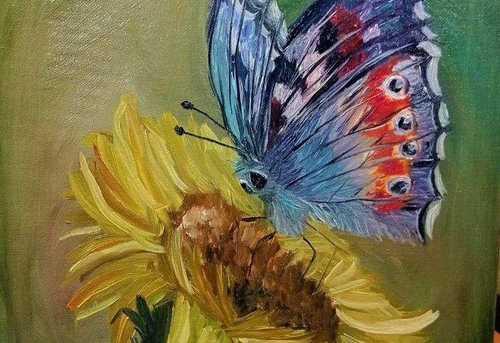 Бабочка цветок, картина маслом на холсте