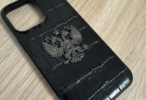 Кожанный чехол iPhone 14 pro max с гербом