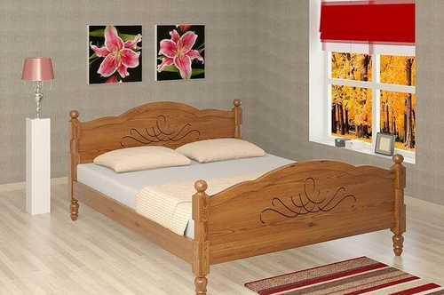 Кровать Лама с рисунком из массива дерева