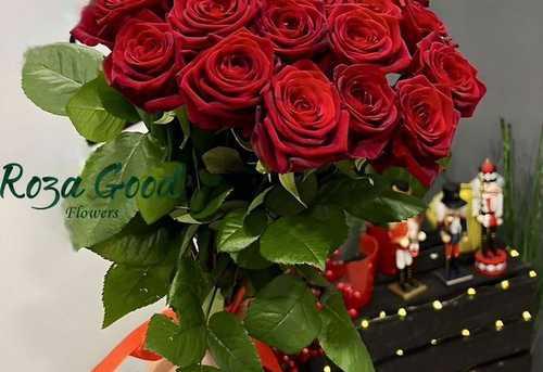 Розы букет из 25 красных роз +2 розы в подарок