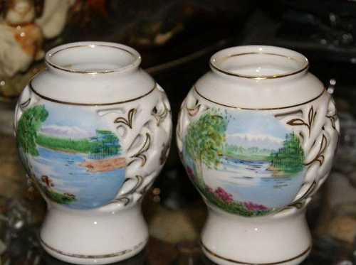 Парные вазы прорезной фарфор живопись китай