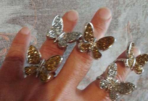 Кольца бабочки из серебра 925 с агатом