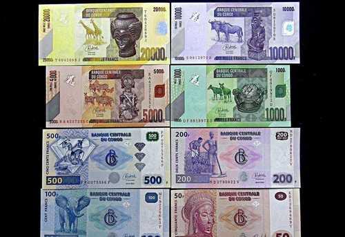 Конго набор из 8 банкнот Животные. Оригинал. UNC