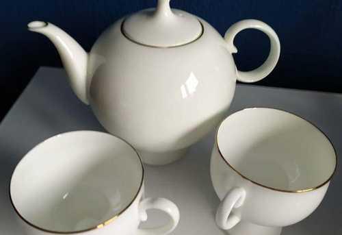 Костяной фарфор - чайная пара и чайник