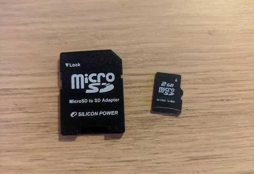 Карта памяти microSD 2Gb с адаптером