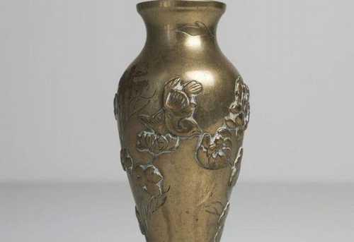 Японская бронзовая ваза с цветами и птицами