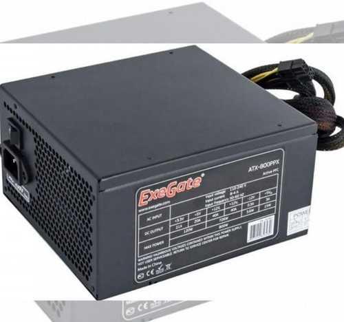 ExeGate ATX-800PPX 800W, black, active PFC, 13.5cm, 20 4p/4 4p/PCI-E/4*IDE/5*sata (EX220363RUS)