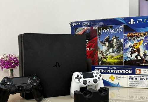 Sony PlayStation 4 Slim с игрми + 2 геймпада