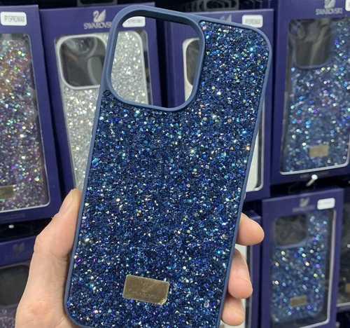 Чехол на iPhone Swarovski со стразами синий