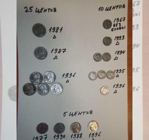 Монеты центы США 5, 10, 25